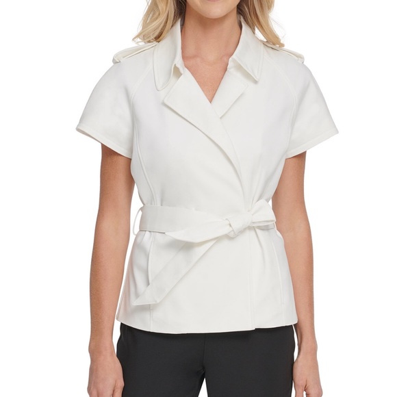 Dkny | Jackets & Coats | Dkny Belted Shortsleeve Ivory Jacket | Poshmark
